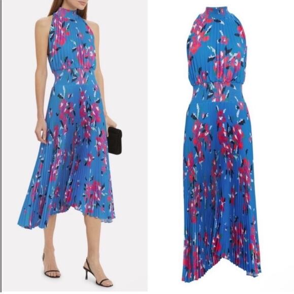 A.L.C. | Dresses | Alc Blue Floral Renzo Pleated Halter Dress 2 | Poshmark